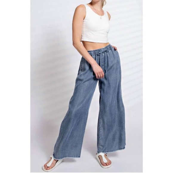 easel | Jeans | New Easel Pants Tencel Wide Leg In Blue Washed Denim ...